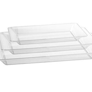 Exquisite - 6 Pack Crystal Clear Premium Quality 10.5 inch. x 8.5 inch. Rectangle Plastic Disposable Serving Trays for Parties - Heavy Duty Serving Platter and Serving Trays for Eating