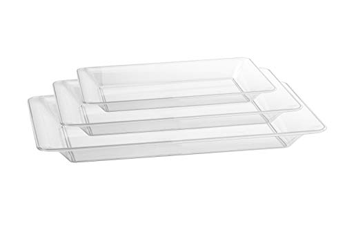 Exquisite - 6 Pack Crystal Clear Premium Quality 10.5 inch. x 8.5 inch. Rectangle Plastic Disposable Serving Trays for Parties - Heavy Duty Serving Platter and Serving Trays for Eating