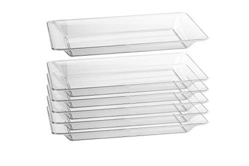 Exquisite - 6 Pack Crystal Clear Premium Quality 10.5 inch. x 8.5 inch. Rectangle Plastic Disposable Serving Trays for Parties - Heavy Duty Serving Platter and Serving Trays for Eating