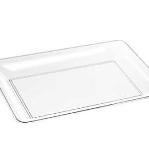 Exquisite - 6 Pack Crystal Clear Premium Quality 10.5 inch. x 8.5 inch. Rectangle Plastic Disposable Serving Trays for Parties - Heavy Duty Serving Platter and Serving Trays for Eating