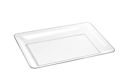 Exquisite - 6 Pack Crystal Clear Premium Quality 10.5 inch. x 8.5 inch. Rectangle Plastic Disposable Serving Trays for Parties - Heavy Duty Serving Platter and Serving Trays for Eating