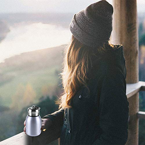 Mini Thermal Mug, 10oz/300ML Mini Thermos Mug Leak Proof Vacuum Flasks Travel Thermos Cup Portable Stainless Steel Drink Water Bottle for Indoor and Outdoor (Silver)