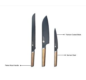 Everdure German Steel Professional Santoku Knife, 8.74 Inch Chef Knife with Titanium Coated Blade and Pakka Wood Handle, Perfect Kitchen Knife for Thinly Slicing Meat and Seafood