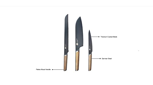 Everdure German Steel Professional Santoku Knife, 8.74 Inch Chef Knife with Titanium Coated Blade and Pakka Wood Handle, Perfect Kitchen Knife for Thinly Slicing Meat and Seafood