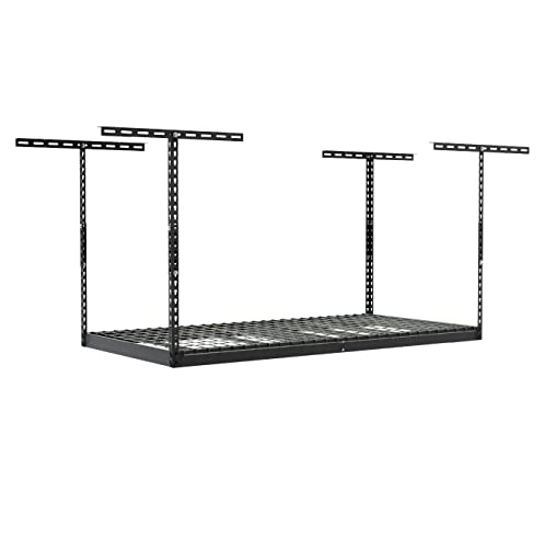 SafeRacks 2x8 Overhead Garage Storage Rack - 400 Pound Weight Capacity Height Adjustable Steel Ceiling-Mounted Rack with Accessories (Hammertone) (24"-45")