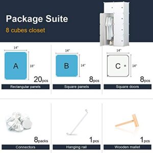 KOUSI Portable Wardrobe Closets 14"x18" Depth Cube Storage, Bedroom Armoire, Storage Organizer with Doors, 5 Cubes + 1 Hanger, White