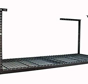 SafeRacks 3x8 Overhead Garage Storage Rack - 500 Pound Weight Capacity Height Adjustable Steel Ceiling-Mounted Rack with Accessories (Hammertone) (18"-33")