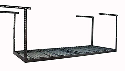 SafeRacks 3x8 Overhead Garage Storage Rack - 500 Pound Weight Capacity Height Adjustable Steel Ceiling-Mounted Rack with Accessories (Hammertone) (18"-33")