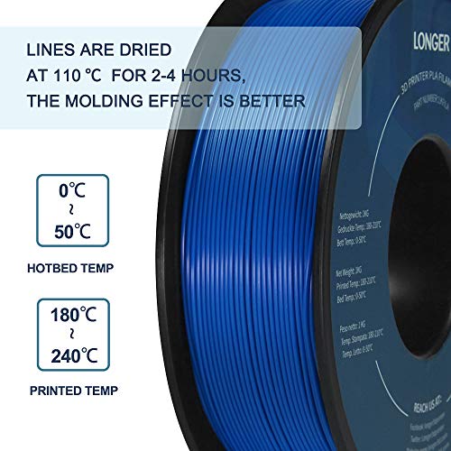 LONGER PLA 3D Printer Filament 1.75mm, Dimensional Accuracy +/- 0.02 mm, No Tangle, Environmental Friendly, Widely Compatibility (Black, 1KG)