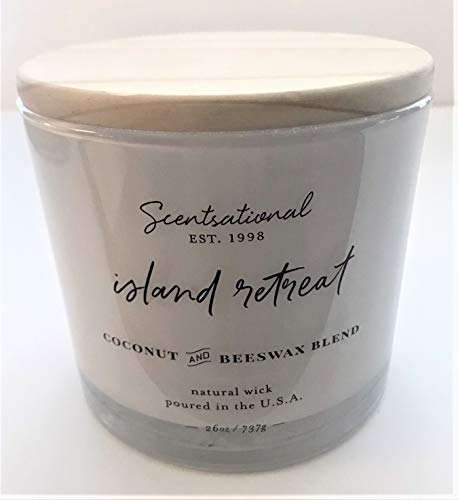 Natural Coconut + Beeswax Scented Candle Island Retreat XL White Jar with Wooden Lid, 26 Oz.