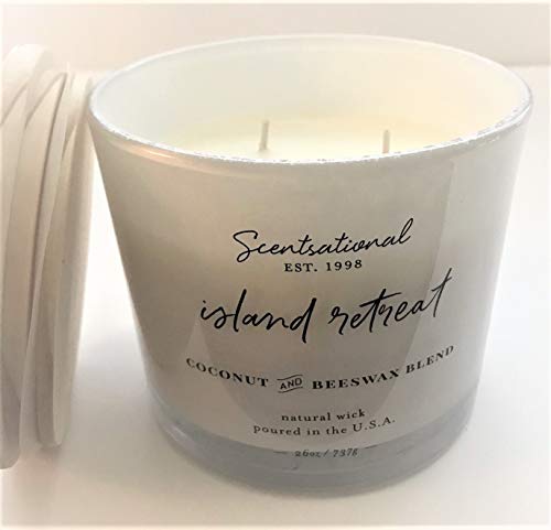 Natural Coconut + Beeswax Scented Candle Island Retreat XL White Jar with Wooden Lid, 26 Oz.