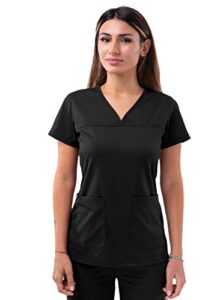 adar pro scrubs for women - sweetheart v-neck scrub top - p4210 - black - s