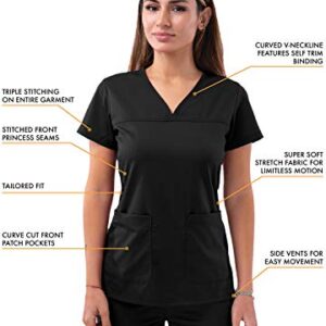 Adar Pro Scrubs for Women - Sweetheart V-Neck Scrub Top - P4210 - Black - S