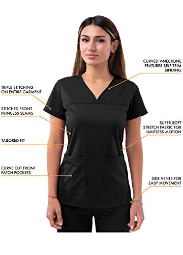 Adar Pro Scrubs for Women - Sweetheart V-Neck Scrub Top - P4210 - Black - S