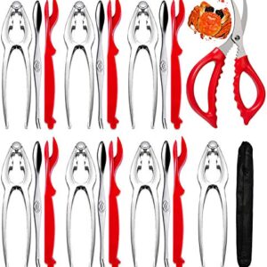 21-piece Crab Cracking Tools includes 7 Crab Crackers, 6 Lobster Shell Knife, 6 Crab Leg Forks and 1 Seafood Scissors & Storage Bag - Seafood Tools Nut Cracker Set