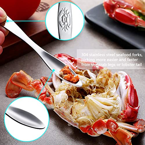 21-piece Crab Cracking Tools includes 7 Crab Crackers, 6 Lobster Shell Knife, 6 Crab Leg Forks and 1 Seafood Scissors & Storage Bag - Seafood Tools Nut Cracker Set