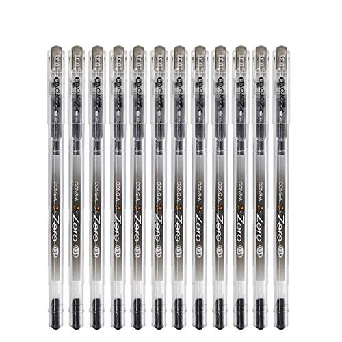 LOVENIMEN Gel Ink Rollerball Pens, Dong-a 0.38 mm, Fine Point Fine-Tech Excellent Smooth Writing, Metal Needle Tip Ink Pen - Black 12 Pack