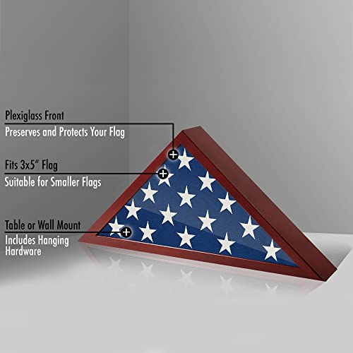 Americanflat Small Flag Case Frame - Mahogany Style Wrapped MDF Wood - Use as Small 3x5 Folded Flag Display Case - Memorial Flag Display Case for Table or Wall Display with Hanging Hardware Included