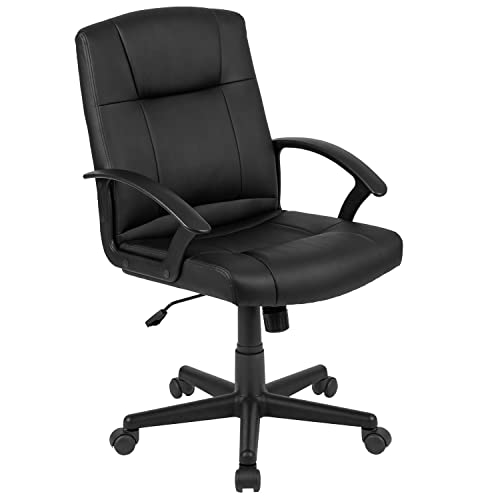 Flash Furniture Coffman Flash Fundamentals Mid-Back Black LeatherSoft-Padded Task Office Chair with Arms