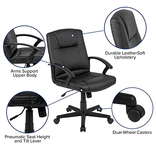 Flash Furniture Coffman Flash Fundamentals Mid-Back Black LeatherSoft-Padded Task Office Chair with Arms