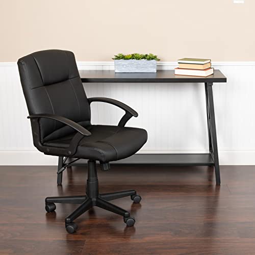 Flash Furniture Coffman Flash Fundamentals Mid-Back Black LeatherSoft-Padded Task Office Chair with Arms