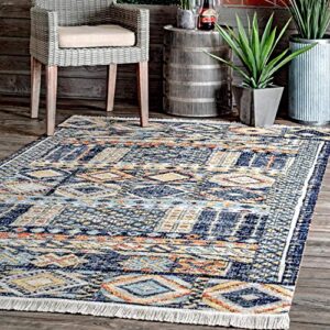 nuloom taliyah bohemian fringe indoor/outdoor area rug, 8' x 10', multi