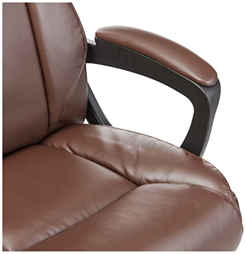 Amazon Basics Classic Puresoft PU Padded Mid-Back Office Computer Desk Chair with Armrest - Brown, 25.75"D x 24.25"W x 42.25"H