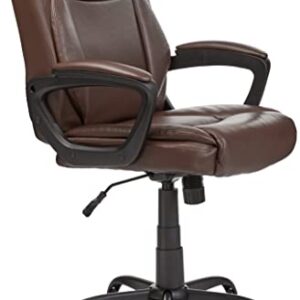 Amazon Basics Classic Puresoft PU Padded Mid-Back Office Computer Desk Chair with Armrest - Brown, 25.75"D x 24.25"W x 42.25"H