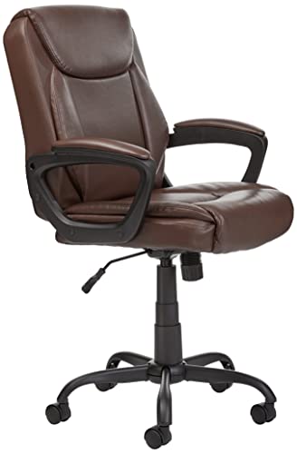 Amazon Basics Classic Puresoft PU Padded Mid-Back Office Computer Desk Chair with Armrest - Brown, 25.75"D x 24.25"W x 42.25"H