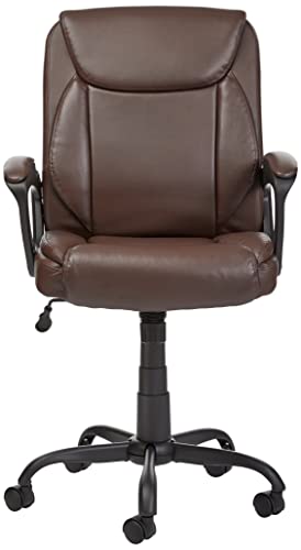 Amazon Basics Classic Puresoft PU Padded Mid-Back Office Computer Desk Chair with Armrest - Brown, 25.75"D x 24.25"W x 42.25"H