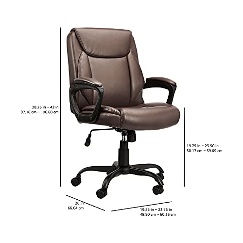 Amazon Basics Classic Puresoft PU Padded Mid-Back Office Computer Desk Chair with Armrest - Brown, 25.75"D x 24.25"W x 42.25"H