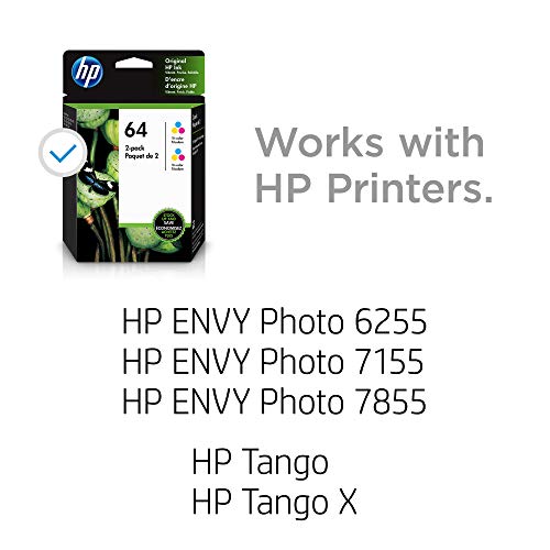 HP 64 | 2 Ink Cartridges | Tri-color | Works with HP ENVY Photo 6200 Series, 7100 Series, 7800 Series, HP Tango and HP Tango X | 6ZA55AN