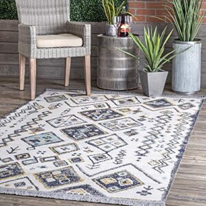 nuloom simone moroccan mural fringed indoor/outdoor area rug, 5' x 8', multi