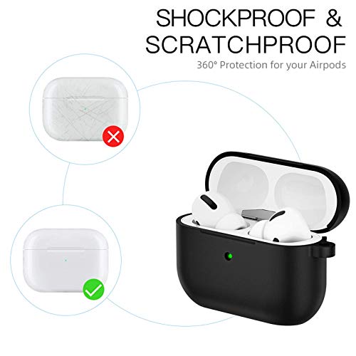 BRG Compatible with Airpods Pro Case,Soft Silicone Skin Case Cover Shock-Absorbing Protective Case with Keychain [Front LED Visible] (Black)