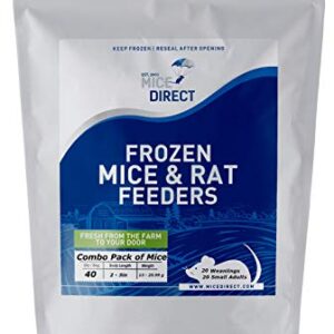 MiceDirect Frozen Mice Combo Pack of 40 Weanling & Small Adult Feeder Mice – 20 Weanlings & 20 Small Adults - Food for Corn Snakes, Ball Pythons, & Pet Reptiles - Snake Feed Supplies