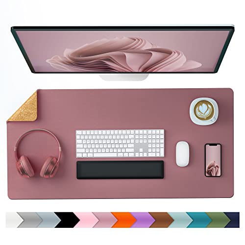 Aothia Office Desk Pad, Natural Cork & PU Leather Dual Side Large Mouse Pad, Laptop Desk Table Protector Writing Mat Easy Clean Waterproof for Office Work/Home/Decor (Purple,31.5" x 15.7")