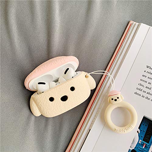 BONTOUJOUR AirPods Pro Case, Newest Super Cute Creative Pet Hat Teddy Dog AirPods Case, Puppy Style Soft Silicone Earphone Protection Skin for AirPods Pro/3 +Ring Hook -Pink