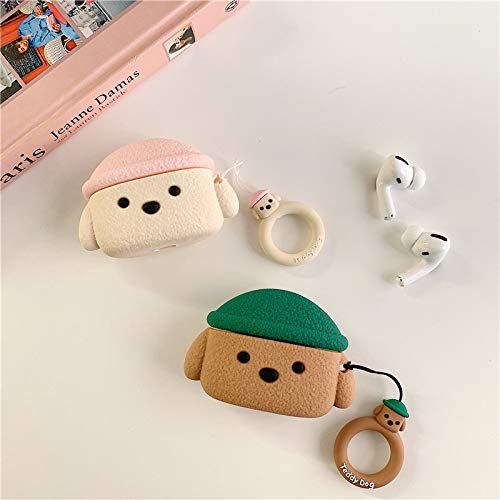 BONTOUJOUR AirPods Pro Case, Newest Super Cute Creative Pet Hat Teddy Dog AirPods Case, Puppy Style Soft Silicone Earphone Protection Skin for AirPods Pro/3 +Ring Hook -Pink