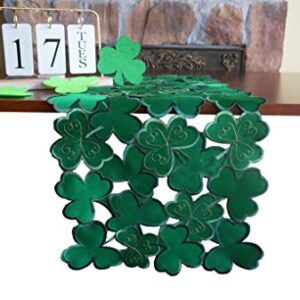 GRANDDECO St. Patrick's Day Table Runner,Applique Embroidered Cutwork Clover Dresser Scarf for Home Kitchen Dining Spring Holiday Tabletop Decoration, Green,Runner 13"×34"