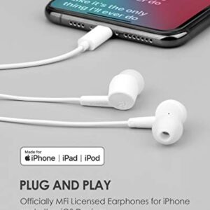 PALOVUE Lightning Headphones Earphones Earbuds Compatible iPhone 14 13 12 11 Pro Max iPhone X XS Max XR iPhone 8 Plus iPhone 7 Plus MFi Certified with Microphone Controller SweetFlow White