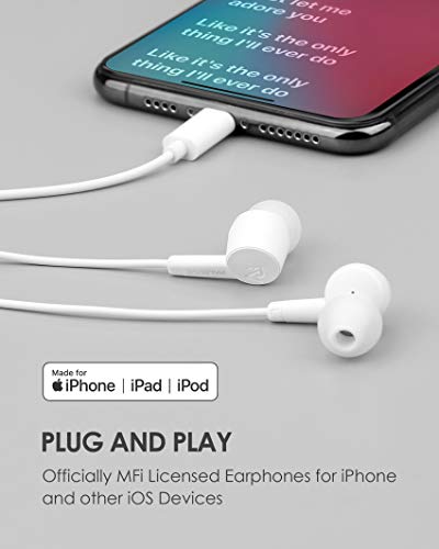 PALOVUE Lightning Headphones Earphones Earbuds Compatible iPhone 14 13 12 11 Pro Max iPhone X XS Max XR iPhone 8 Plus iPhone 7 Plus MFi Certified with Microphone Controller SweetFlow White