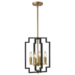 emliviar 4-light lantern chandelier, farmhouse dining room pendant lighting, black and gold finish, je1981-d4 bk+g