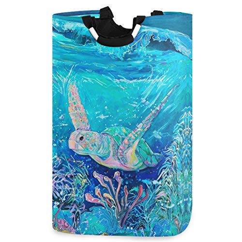 visesunny Ocean Sea Turtle Large Capacity Laundry Hamper Basket Water-Resistant Oxford Cloth Storage Baskets for Bedroom, Bathroom, Dorm, Kids Room