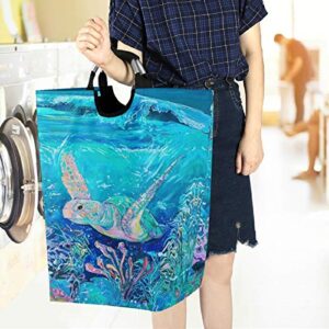 visesunny Ocean Sea Turtle Large Capacity Laundry Hamper Basket Water-Resistant Oxford Cloth Storage Baskets for Bedroom, Bathroom, Dorm, Kids Room