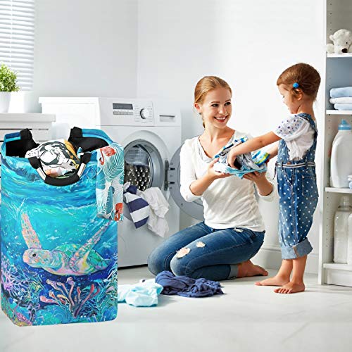 visesunny Ocean Sea Turtle Large Capacity Laundry Hamper Basket Water-Resistant Oxford Cloth Storage Baskets for Bedroom, Bathroom, Dorm, Kids Room