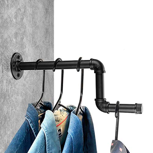 Sumnacon 15.3 Inch Industrial Pipe Clothes Bar - Rustic Iron Coat Rack Hanger with Screws, Sturdy Pipe Garment Rack Holder for Bedroom Bathroom Cabinet Laundry Room Boutique Clothing Store, Black