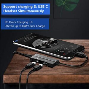 USB C to 3.5mm Headphone and Charger Adapter, 3 in 1 USB C to 3.5mm& USB C Headphone Jack Adapter with Charging Dongle Compatible with Samsung Galaxy S22 Ultra/S22/S21/S21 Ultra/S20FE, Pixel 5/4/3/2