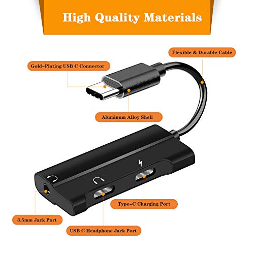 USB C to 3.5mm Headphone and Charger Adapter, 3 in 1 USB C to 3.5mm& USB C Headphone Jack Adapter with Charging Dongle Compatible with Samsung Galaxy S22 Ultra/S22/S21/S21 Ultra/S20FE, Pixel 5/4/3/2