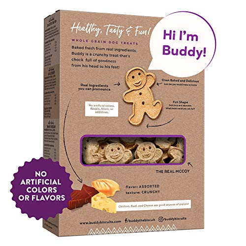 Buddy Biscuits Oven Baked Dog Treats, Assorted Flavors Roasted Chicken, Grilled Beef, Sharp Cheddar, 16oz