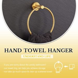 Hand Towel Ring Brushed Gold, APLusee SUS 304 Stainless Steel Round Towel Holder for Contemporary Bathroom Toilet Kitchen Storage, Wall Mounted